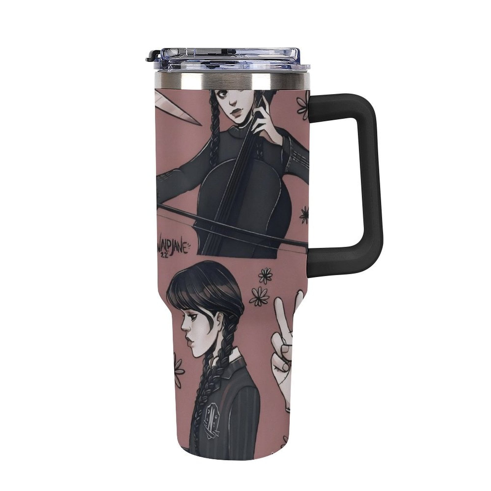 Wednesday Adams Car Cup Stainless Steel Thermos Cup with Handle 40oz ...