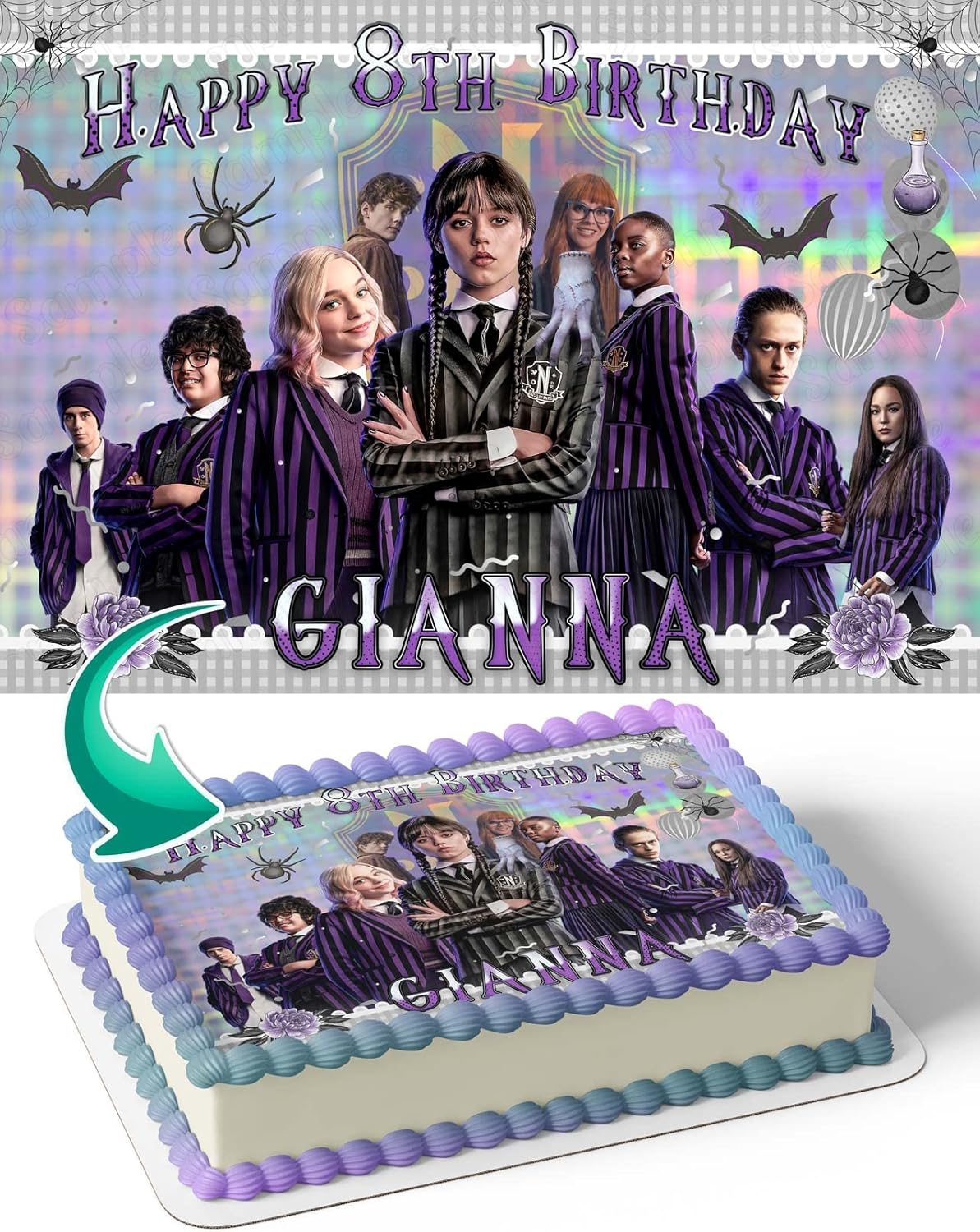 Wednesday Adams Girls Edible Cake Image Topper Birthday Cake Banner (1/ ...