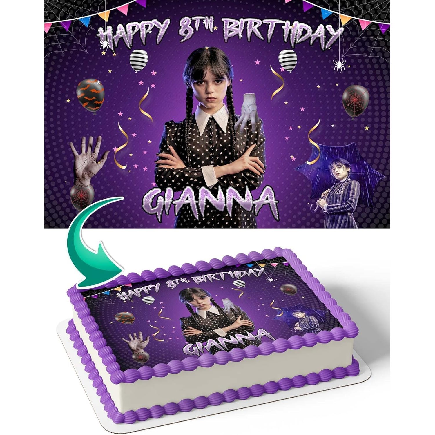 Wednesday Adams Girls Edible Cake Image Topper Birthday Cake Banner (1/ ...