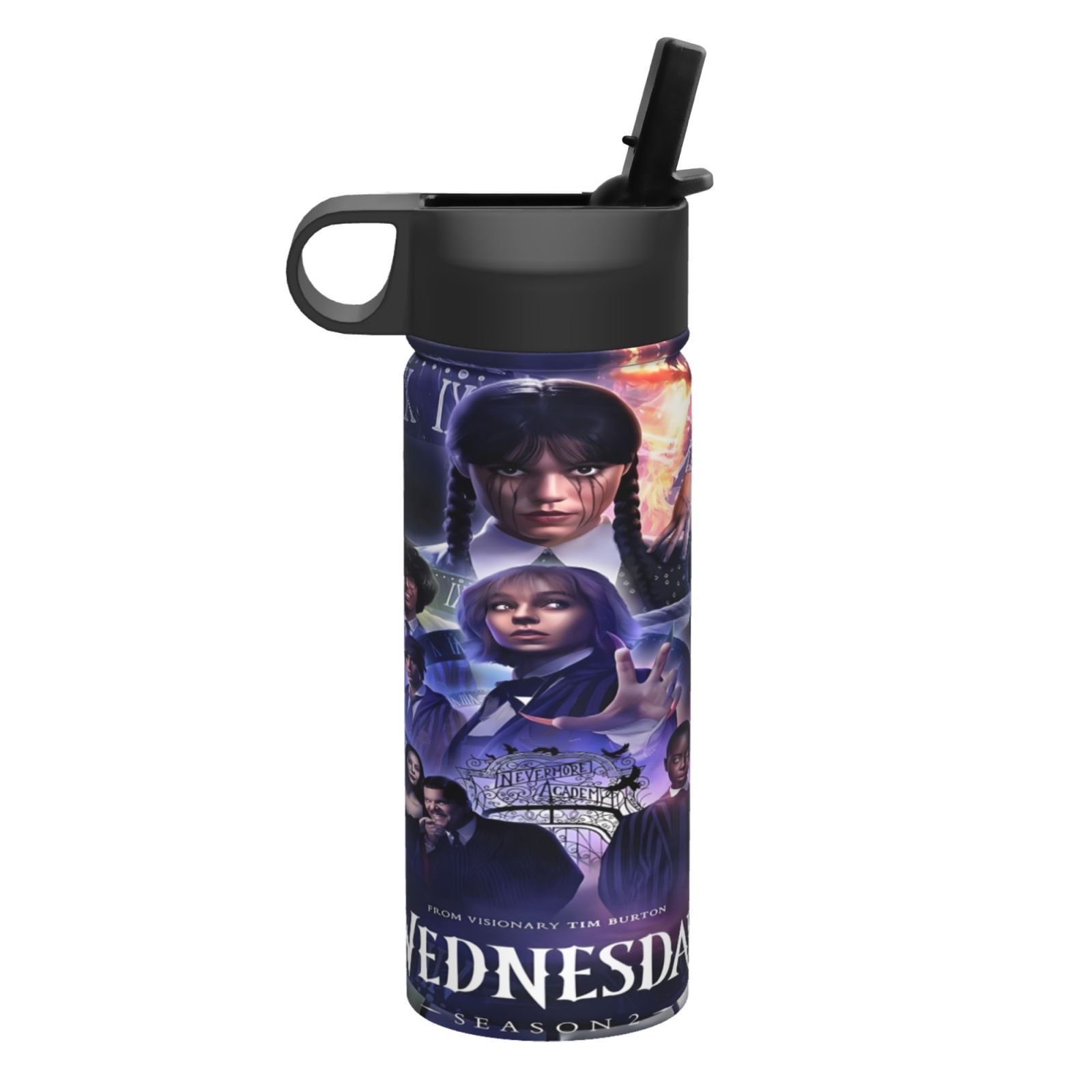 Wednesday Addams 2 Kids Insulated Water Bottle With Straw - 18 Oz ...