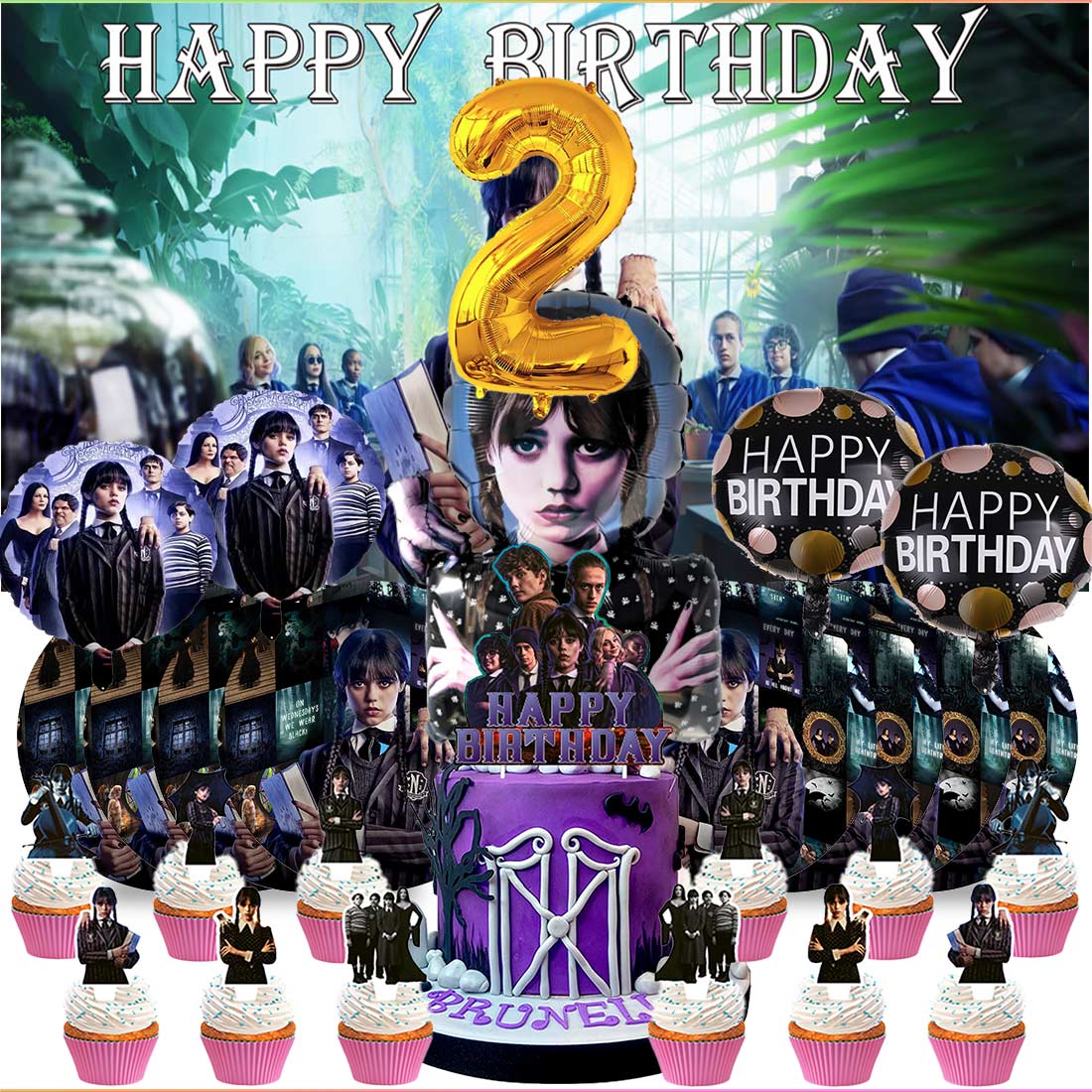 Wednesday Addams 2nd Tableware Balloons Cake Toppers Backdrop Banner ...