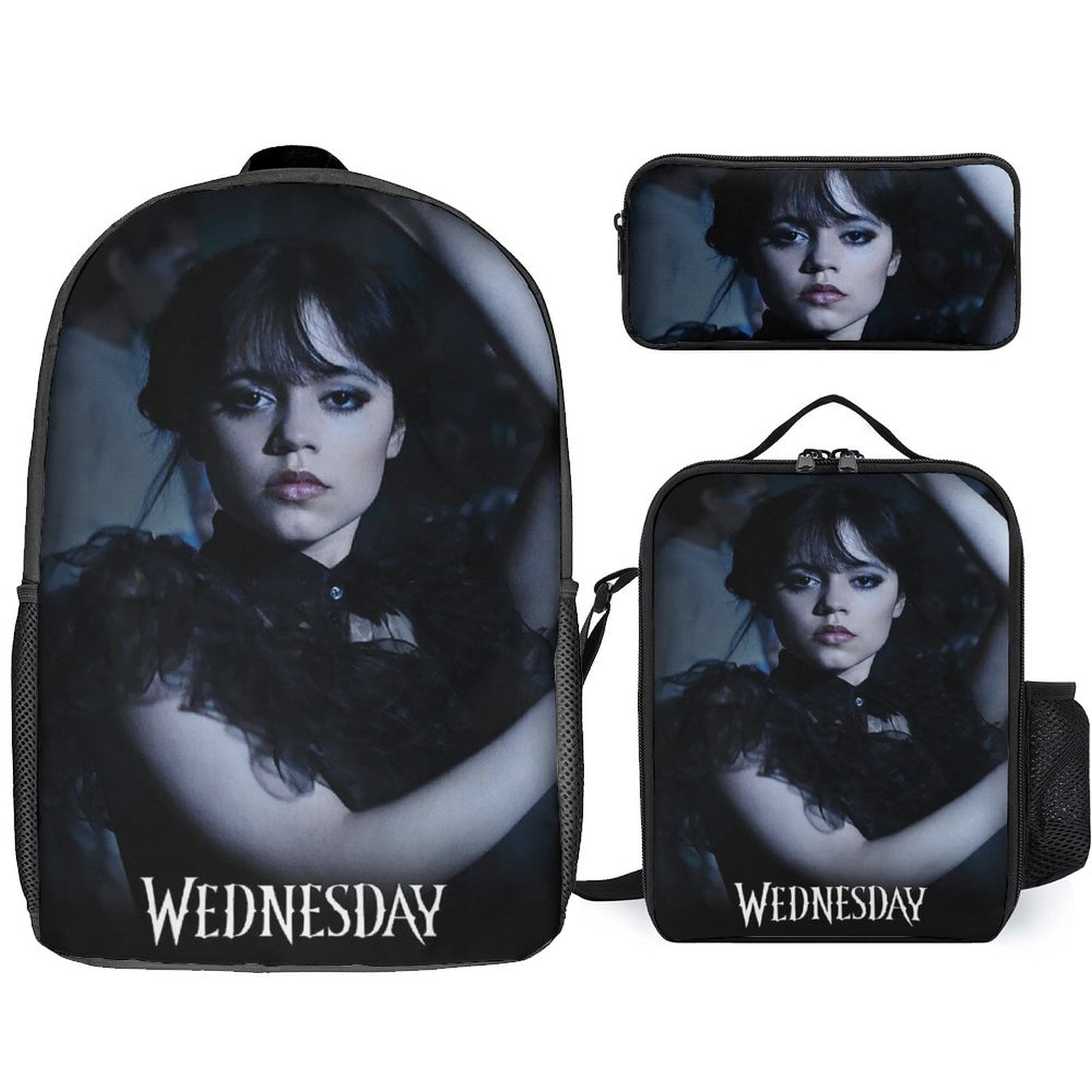Wednesday Addams 3 Piece Backpack Set with Lunch Bag Pencil Case, High ...