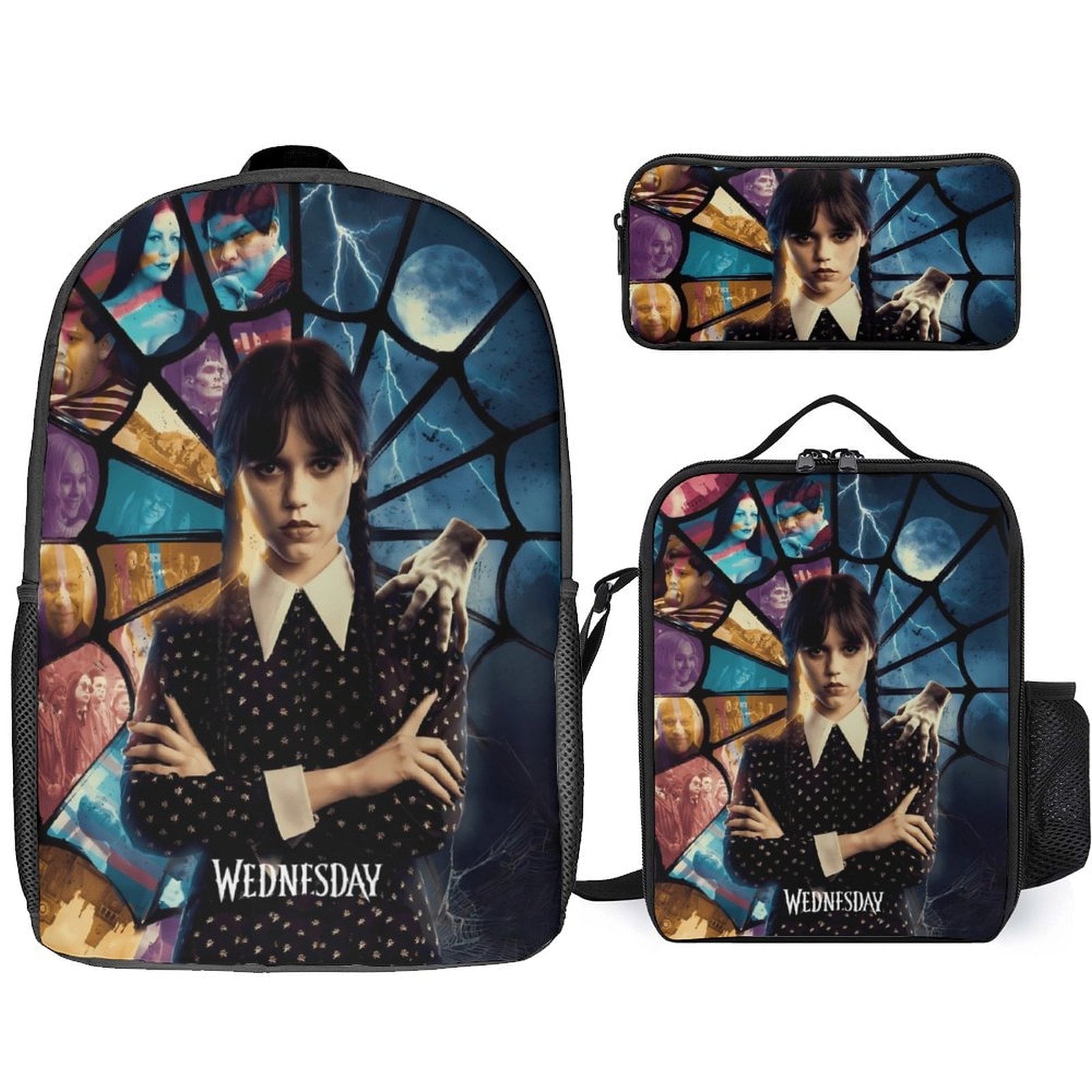 Wednesday Addams 3 Piece Backpack Set with Lunch Bag Pencil Case, High ...