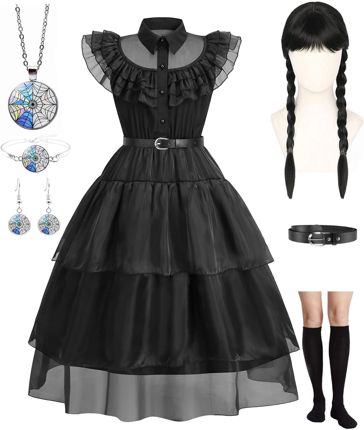 Wednesday Addams - BEBUTTON Black Costume Girls Dress for Kids Family Halloween Costumes Cosplay ...