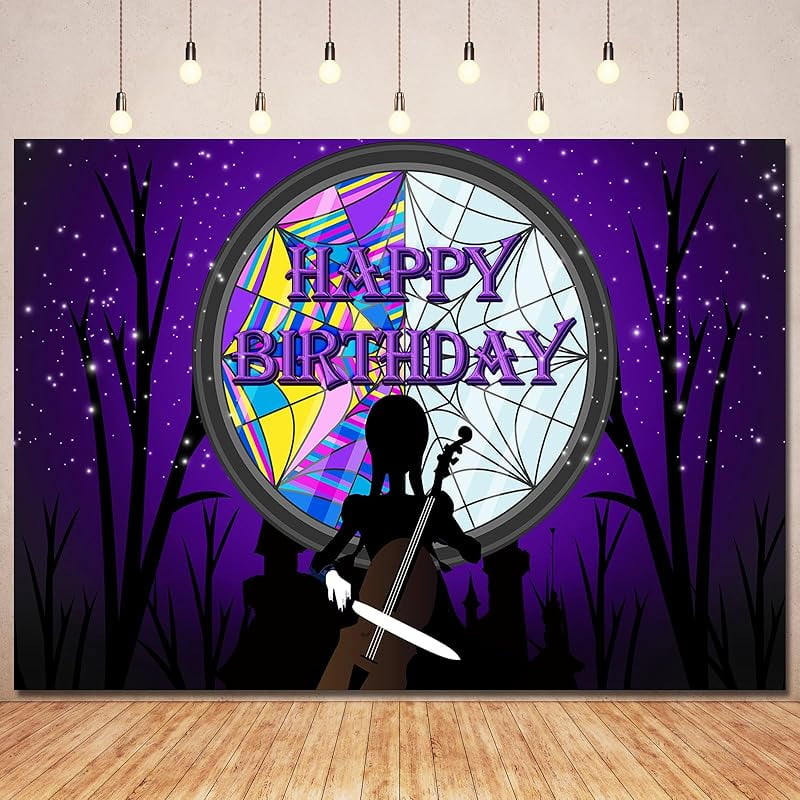 Wednesday Addams Backdrop Girls Birthday Decorations,Purple Black ...