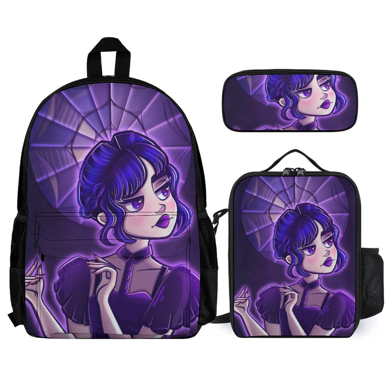 Wednesday Addams Backpack 3 Pieces Set With Lunch Bag Pencil Case Pen ...