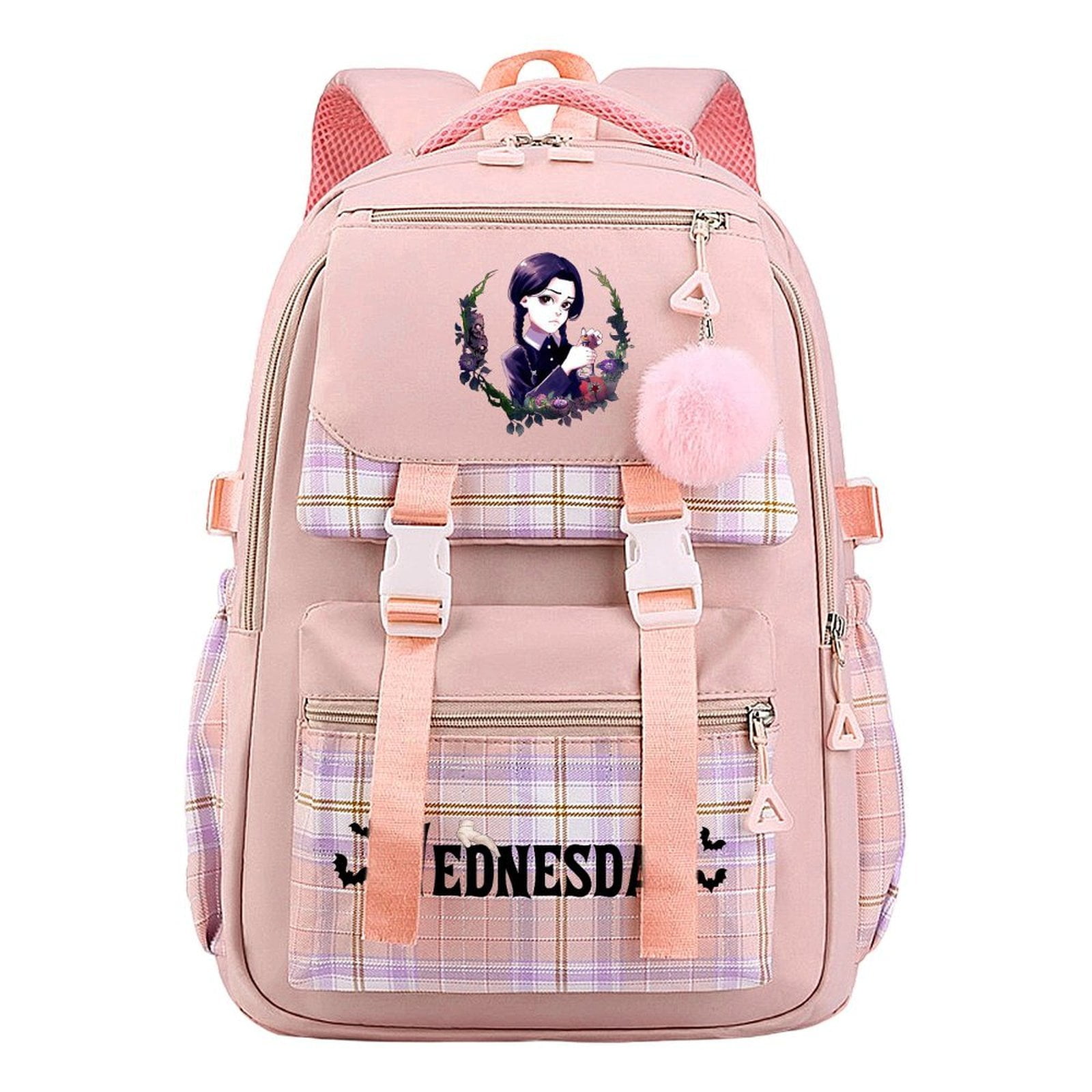 Wednesday Addams Backpack with Kawaii Plush Pendant, 17.3inch ...