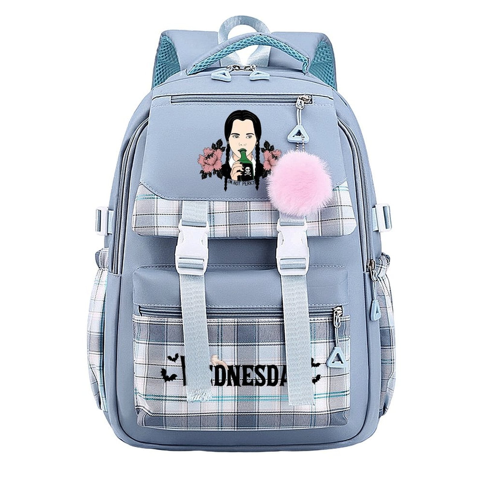 Wednesday Addams Backpack with Kawaii Plush Pendant, 17.3inch ...