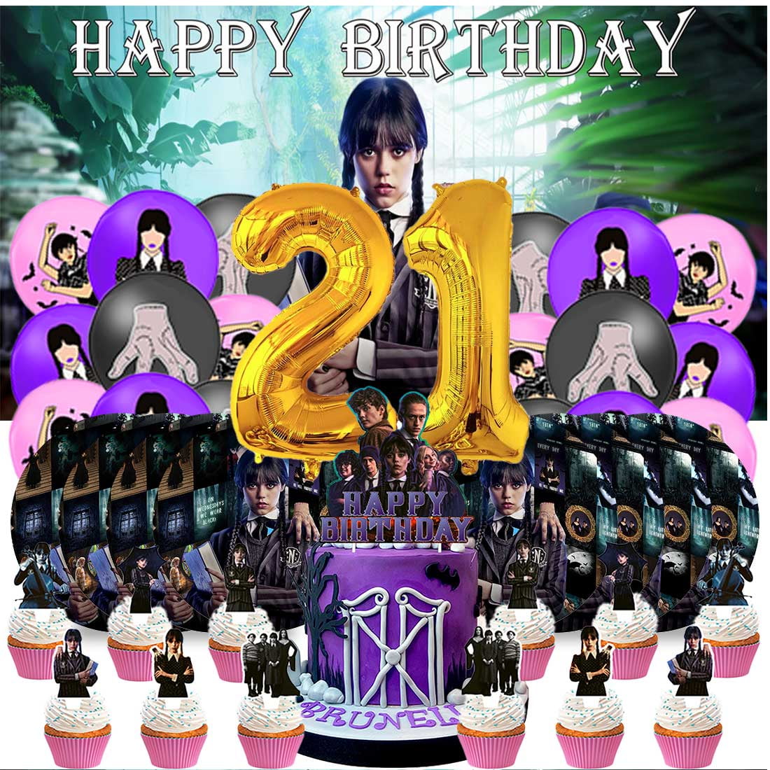 Wednesday Addams Balloons Party Supplies 21th Decor Tableware Birthday ...