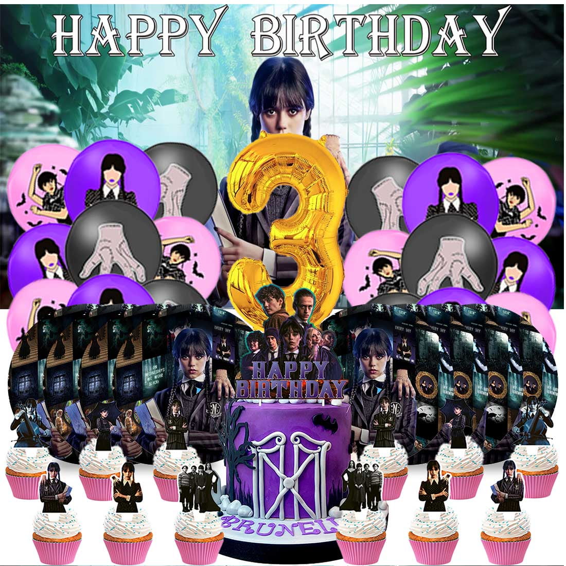 Wednesday Addams Balloons Party Supplies 3rd Decor Tableware Birthday ...