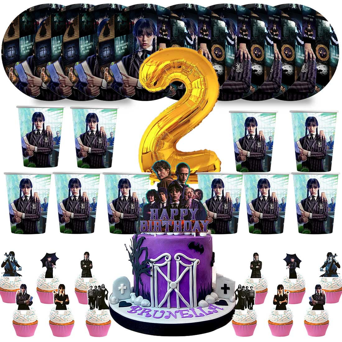 Wednesday Addams Birthday 2nd Cups Party Supplies Plates Fans ...