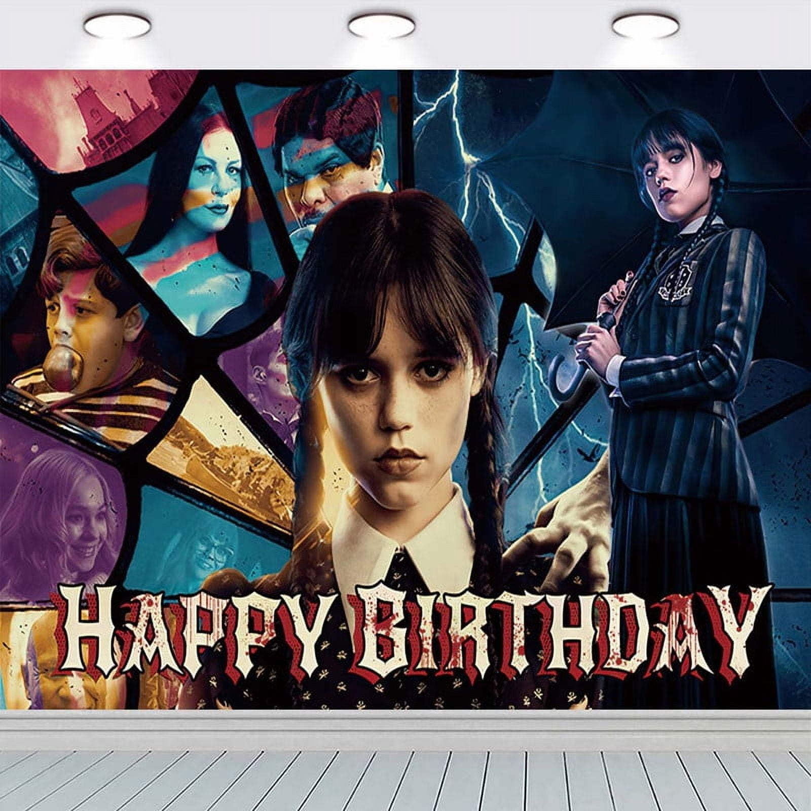 Wednesday Addams Birthday Banner Backdrop Background Taspestry Wall ...
