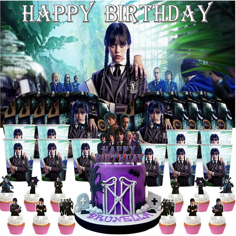 Wednesday Addams Birthday Cups Party Supplies Decor Backdrop Plates ...