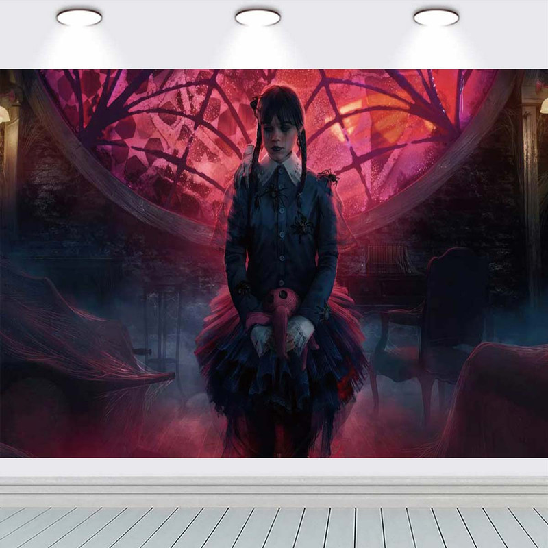 Wednesday Addams Birthday Party Supplies Banner Backdrop Background ...