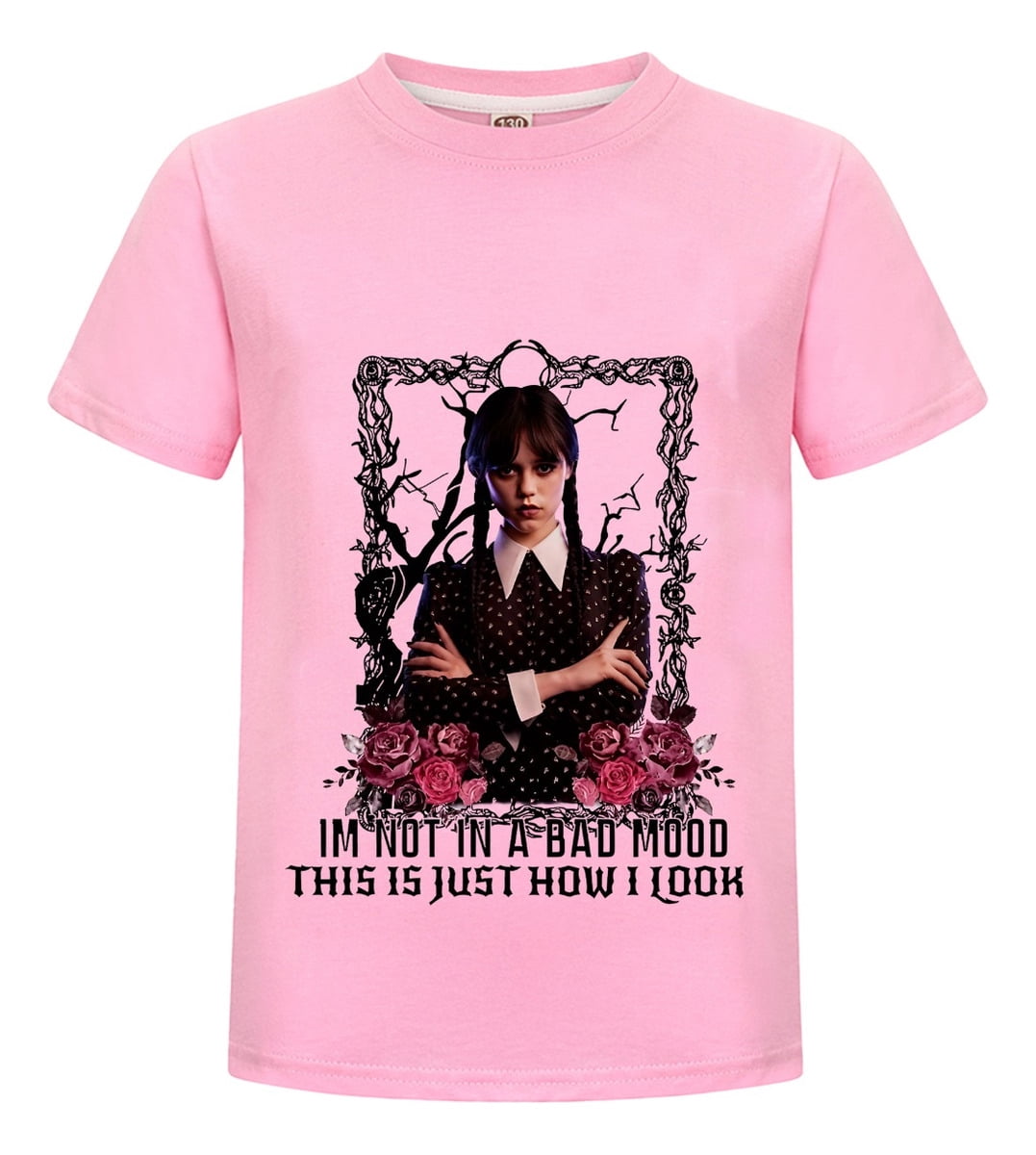Wednesday Addams Cartoon T-Shirt – Girls Short Sleeve Summer Top – Kids ...