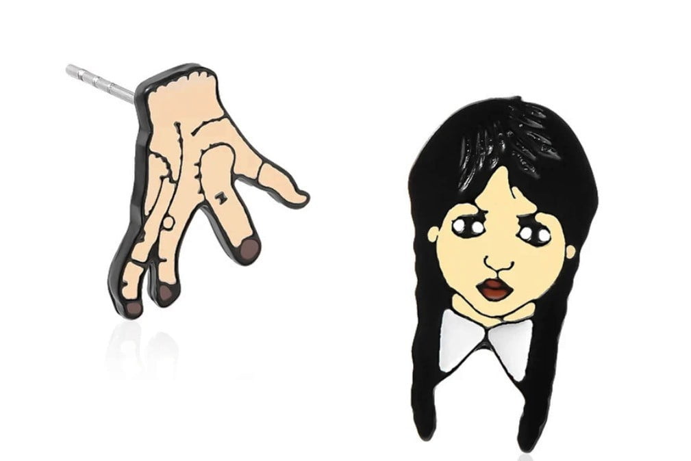 Wednesday Addams Character And Hand Metal Stud Earrings - Walmart.com