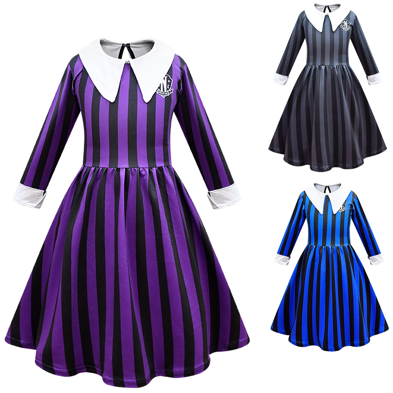 Wednesday Addams Cosplay Purple Dress with Bag Nevermore Academy School ...