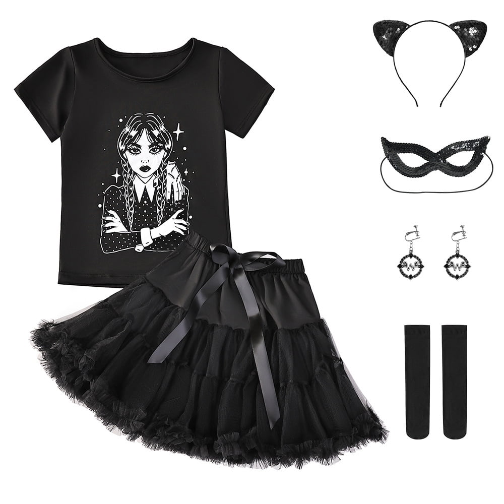 Black Costume for Girls Halloween Cosplay Outfits Set 3-9Y - Walmart.com