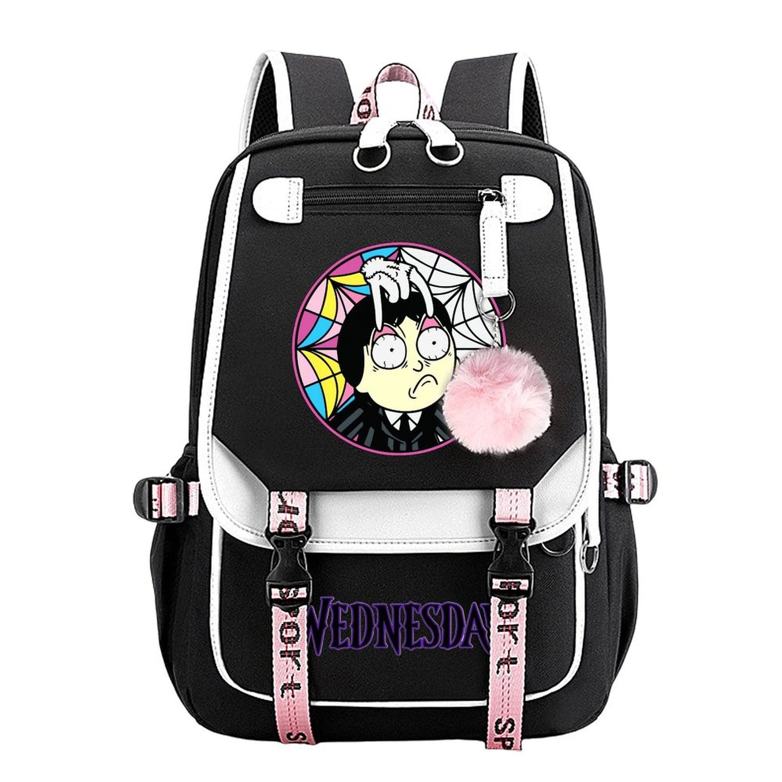 Wednesday Addams Cute Backpack with Plush Pendant, 18.1inch Waterproof ...