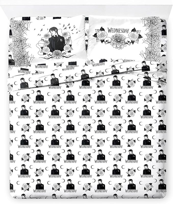 Wednesday Addams Dark Angel 4 Piece Queen Size Sheet Set - Walmart.com