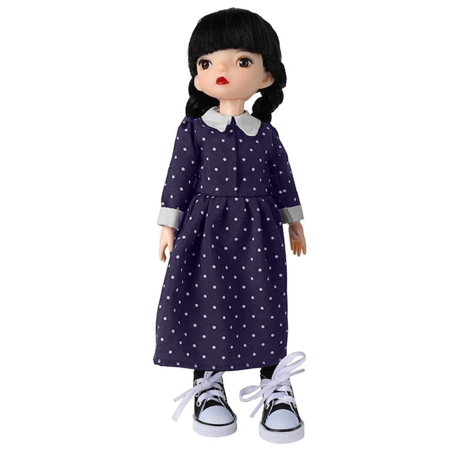 Wednesday Addams Doll - 11.22-Inch Poseable Goth Girl with Black Dots ...