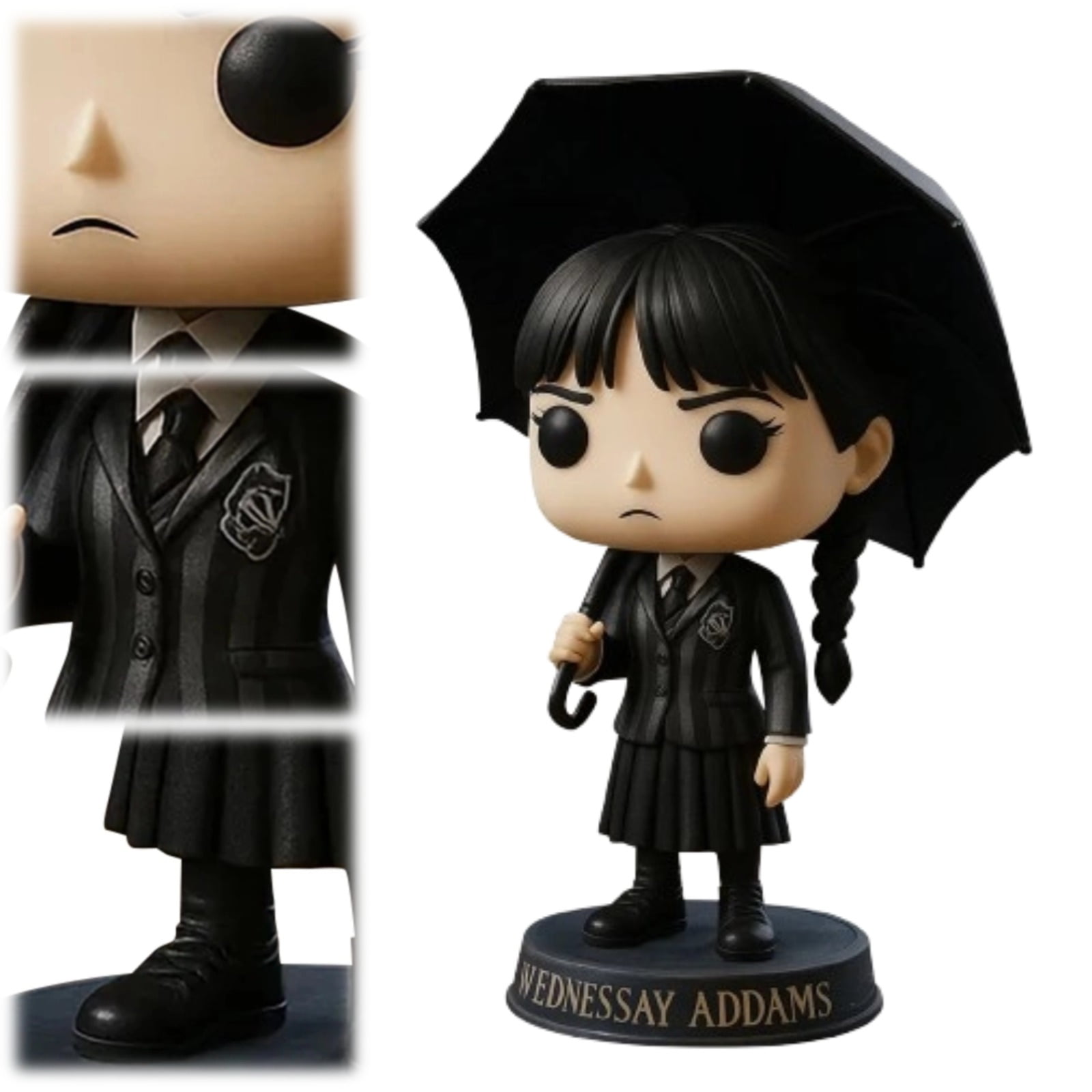 Wednesday Addams Figurine - Braided Hair, Authentic Black Uniform with ...