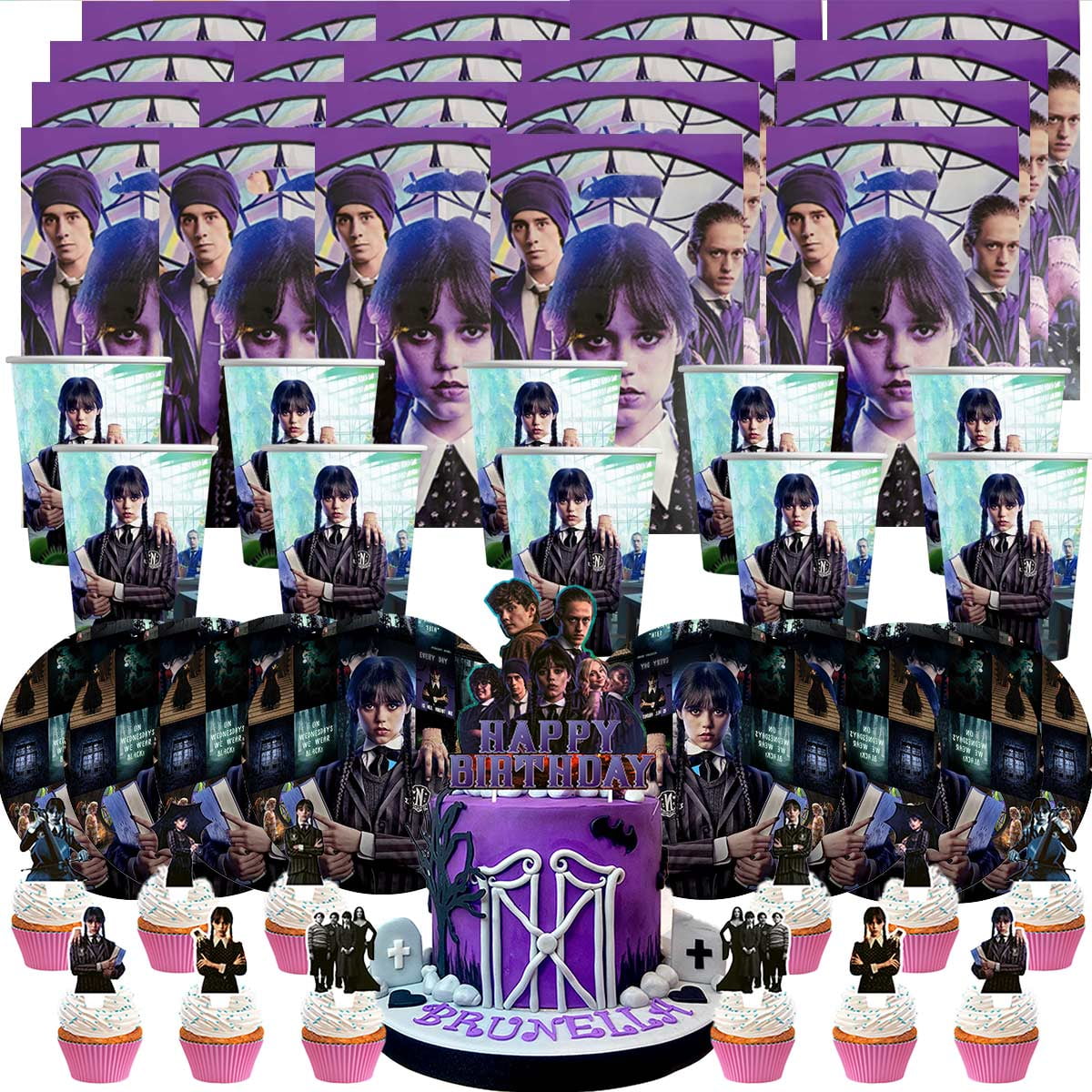 Wednesday Addams Gift Bags Goodie Bag Plates Cup Candy Treat Birthday ...