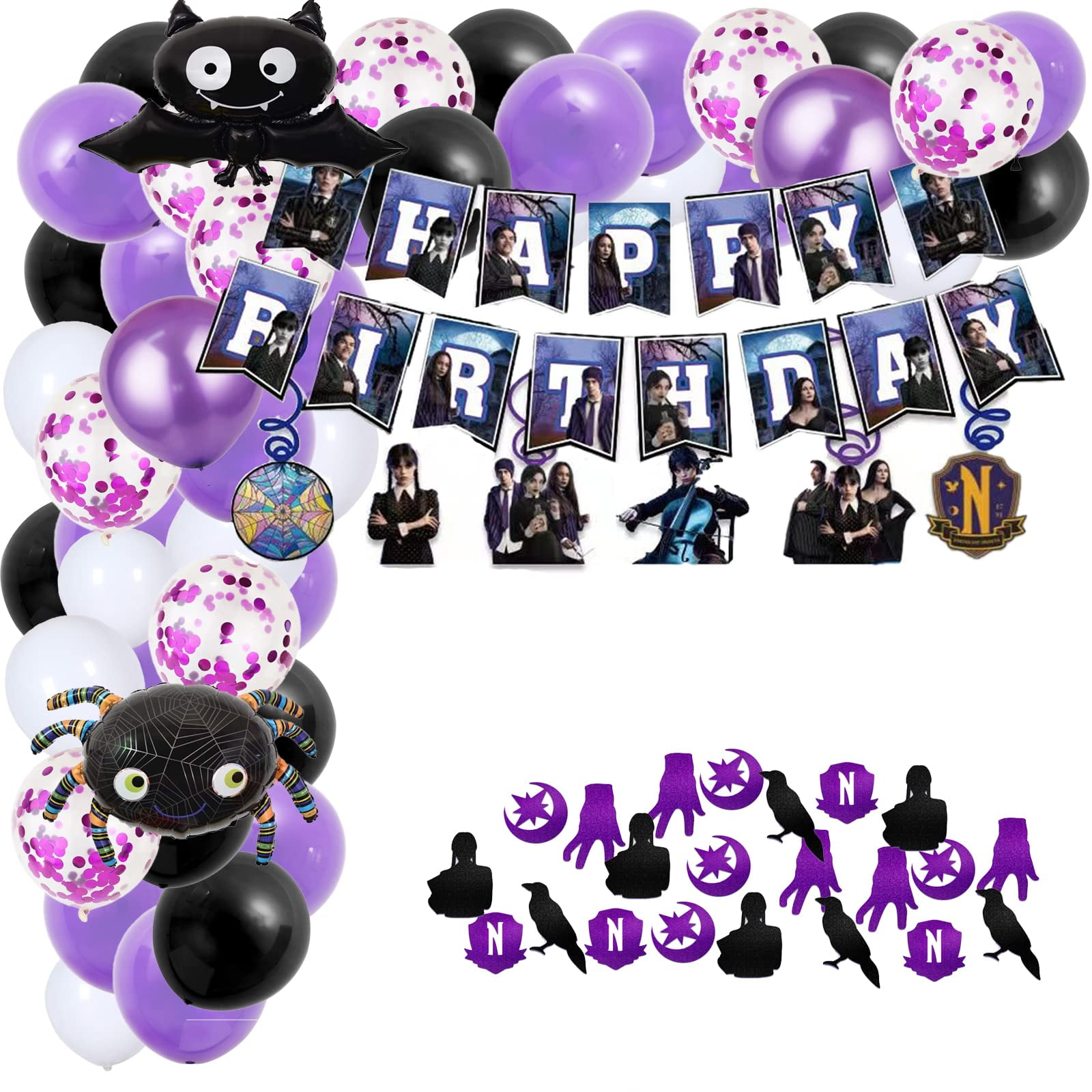 Wednesday Addams Party Balloons ZS23 Decoration Banner Swirl Shiny ...