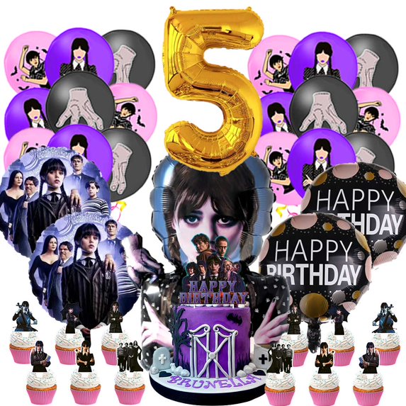 Wednesday Addams Party Supplies 5th Decor Kit Balloons Birthday Cake ...