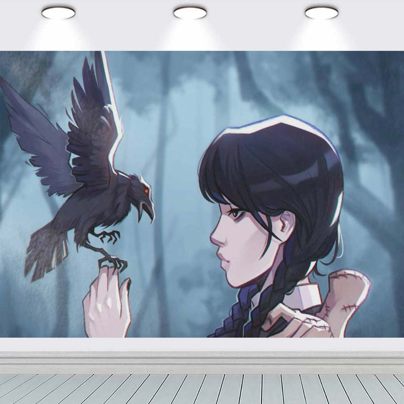 Wednesday Addams Taspestry Wall Decor Birthday Banner Backdrop ...