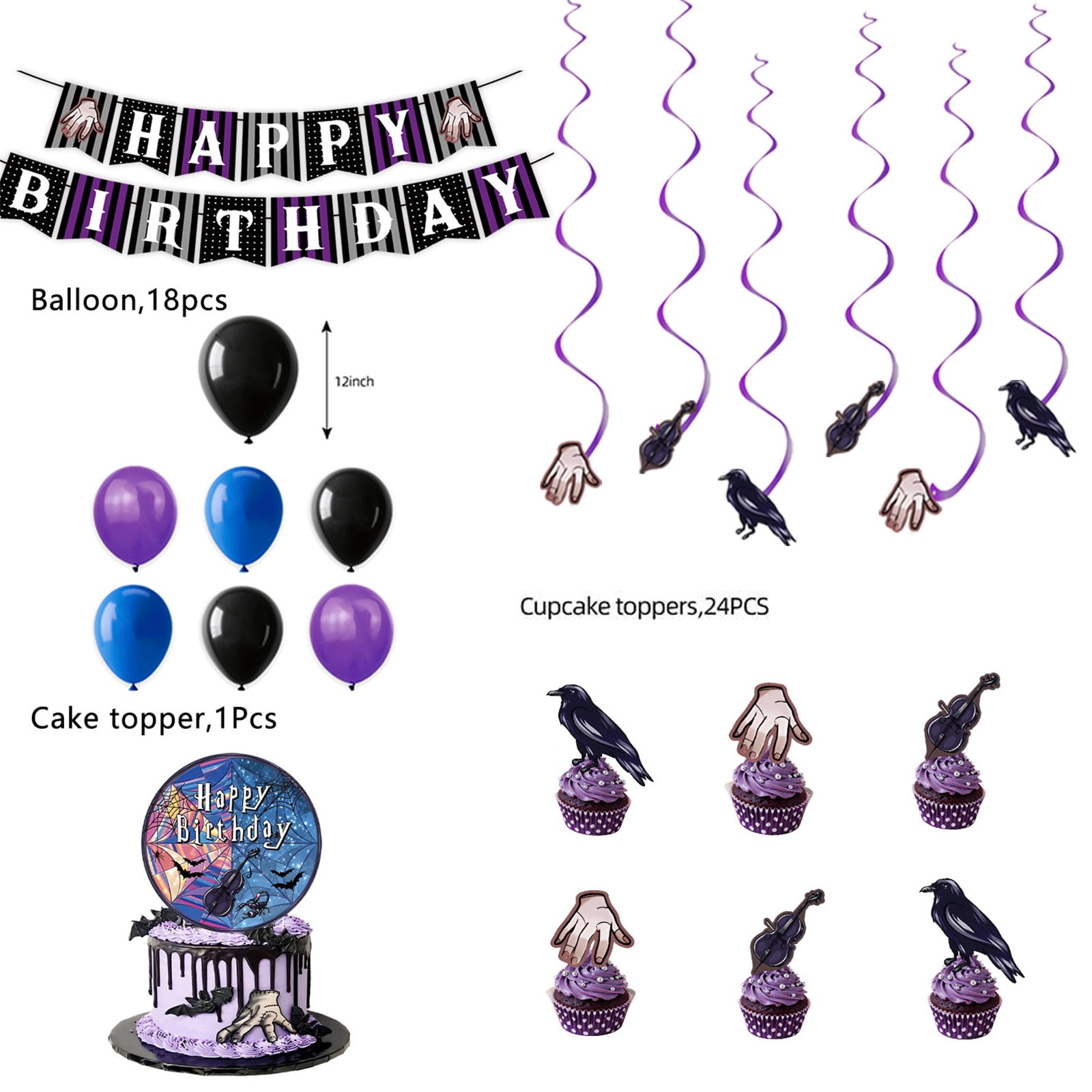 Wednesday Addams Theme Birthday Party Decorations - Plates Napkins ...
