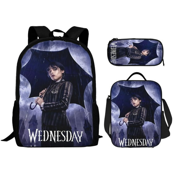 Wednesday Backpack Set, Backpack with Lunch Box and Pencil Case 3pcs ...
