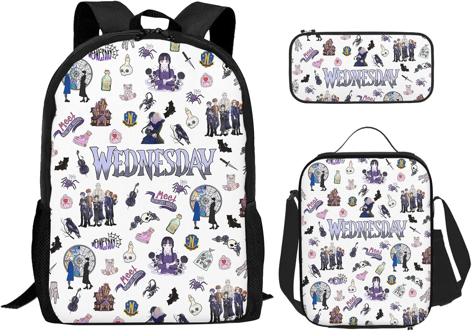 Wednesday Backpack Set Casual Backpack 3D Printing Laptop Backpack ...