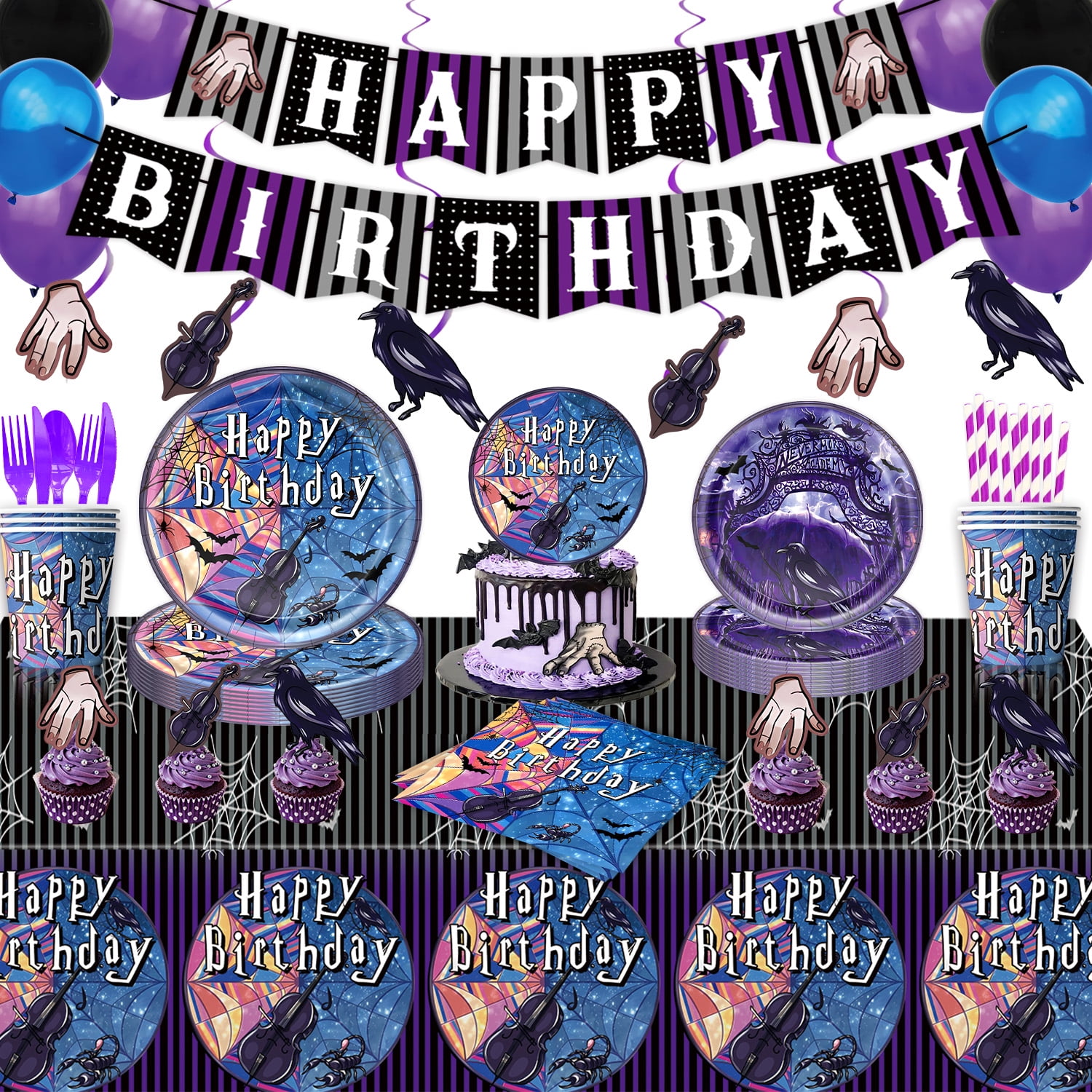 Wednesday Birthday Decorations Kit, Wednesday Birthday Party Supplies ...