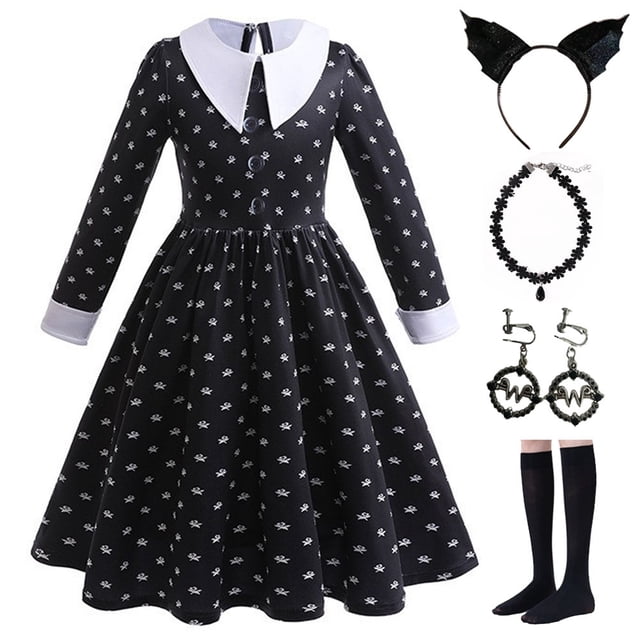Wednesday Costume Dress For Kids Girls Cosplay Halloween Party Dress ...