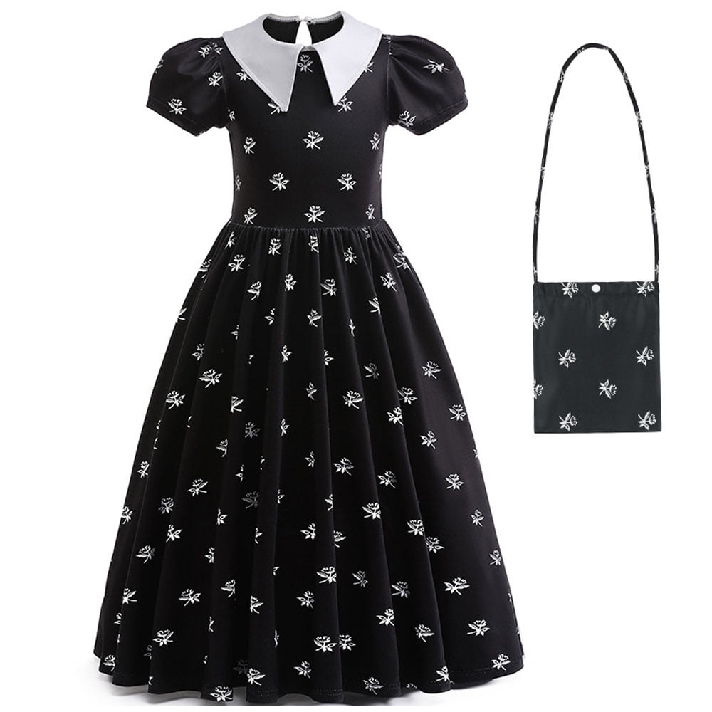 Wednesday Costume Dress Girls Halloween Dress Up Kids Birthday Party ...