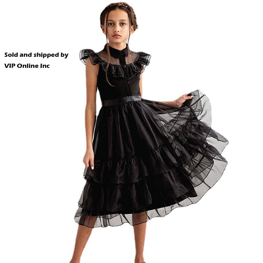 Wednesday Dance Dress for Girls Addams Costume Black Mesh Dress ...