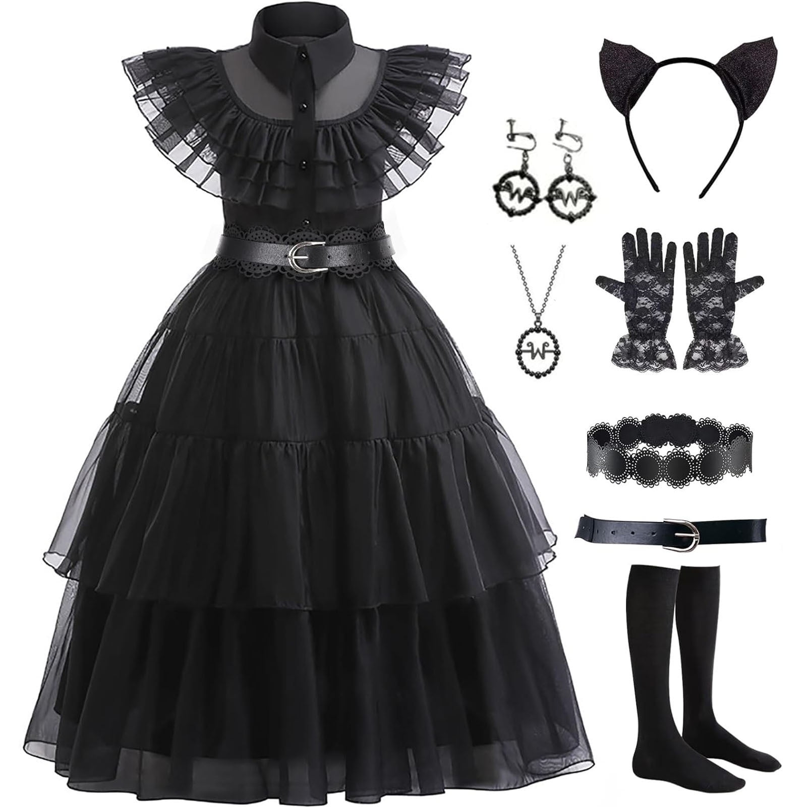 Wednesday Dress for Kids Girls, Addams Family Cosplay Outfit Costumes ...