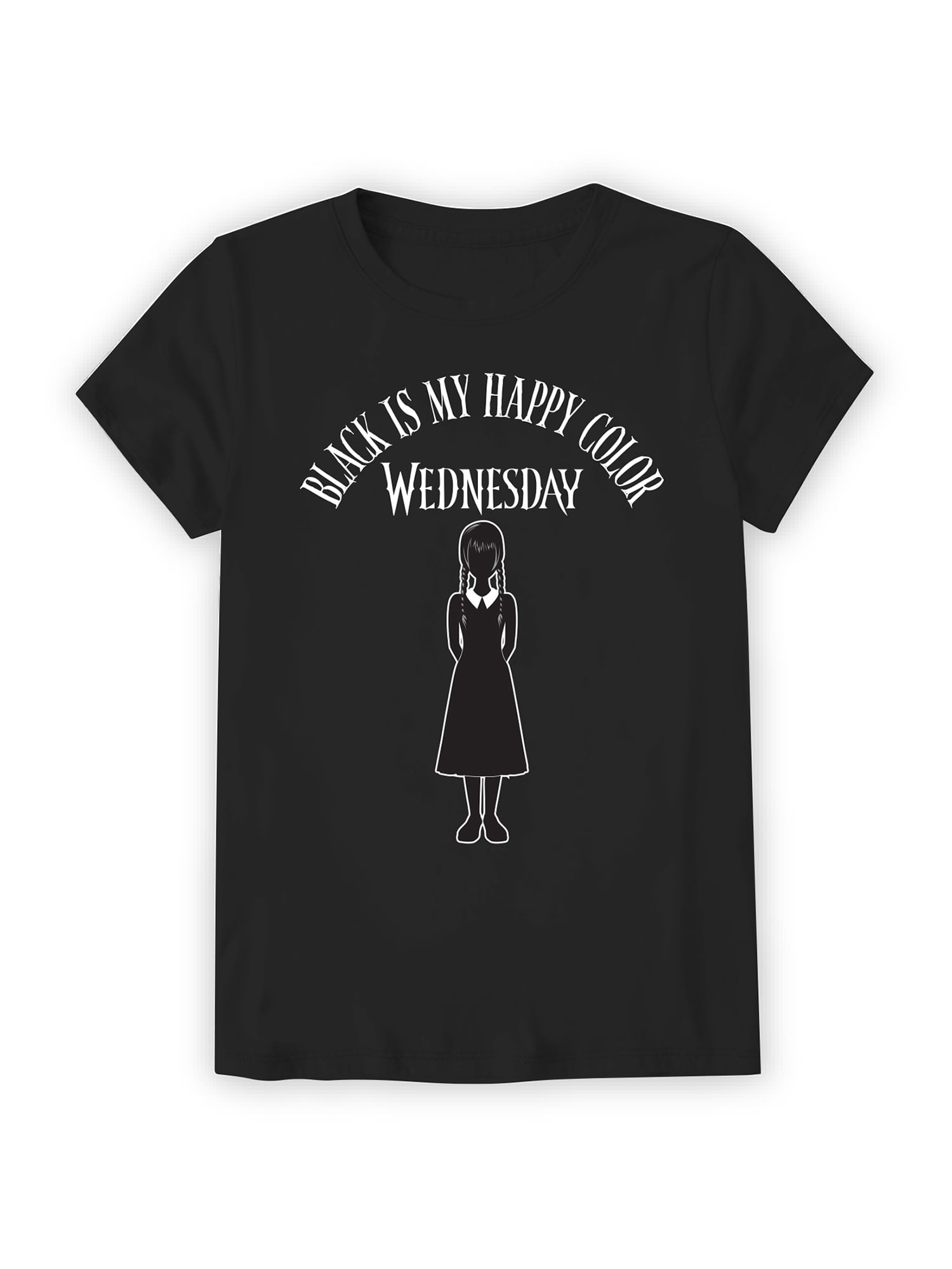 Wednesday Girls Black Graphic Tee with Short Sleeves, Crewneck ...