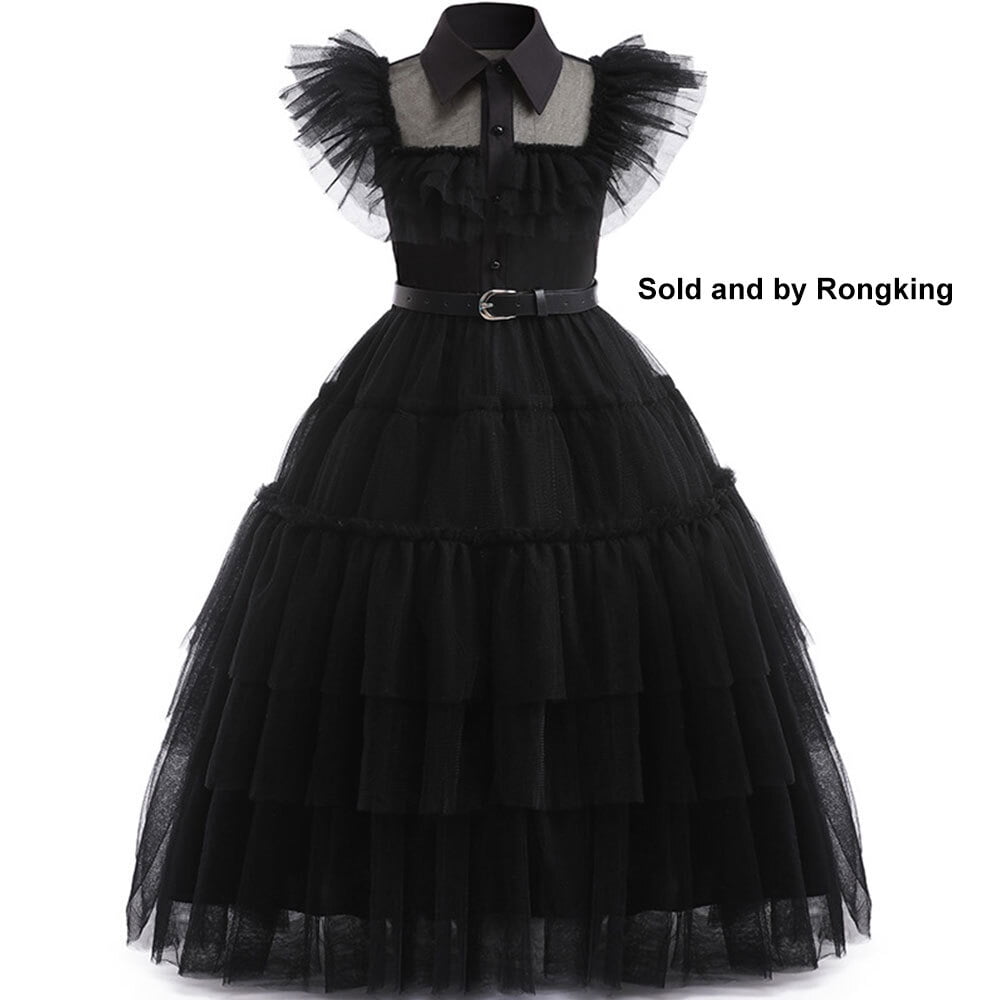Wednesday Kids Halloween Mesh Dance Dress, Family Cosplay Black Costume ...