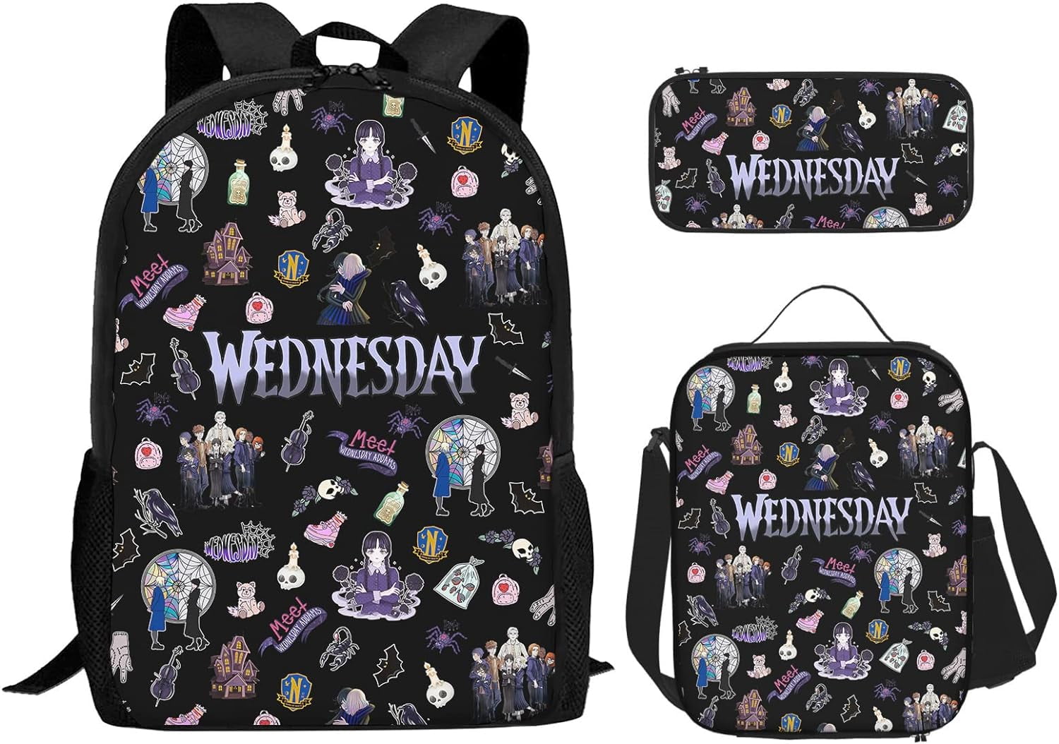 Wednesday Movie Backpack Set, Casual Backpack, 3D Print Laptop Backpack ...