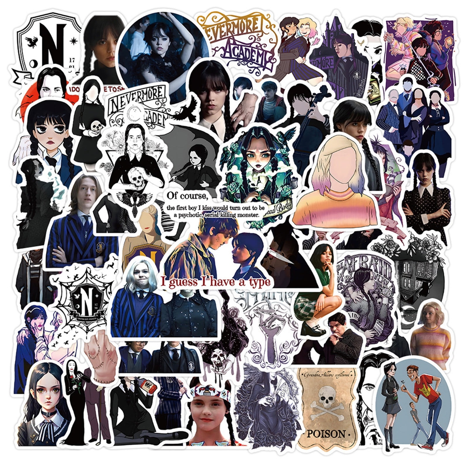 Wednesday New Addams Party Decorations, 50 Pcs Gothic Waterproof ...