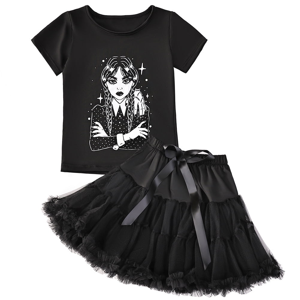 Black Outfit Set for Girls T-shirt Tutu Skirt Sets Birthday Costume, 3 ...