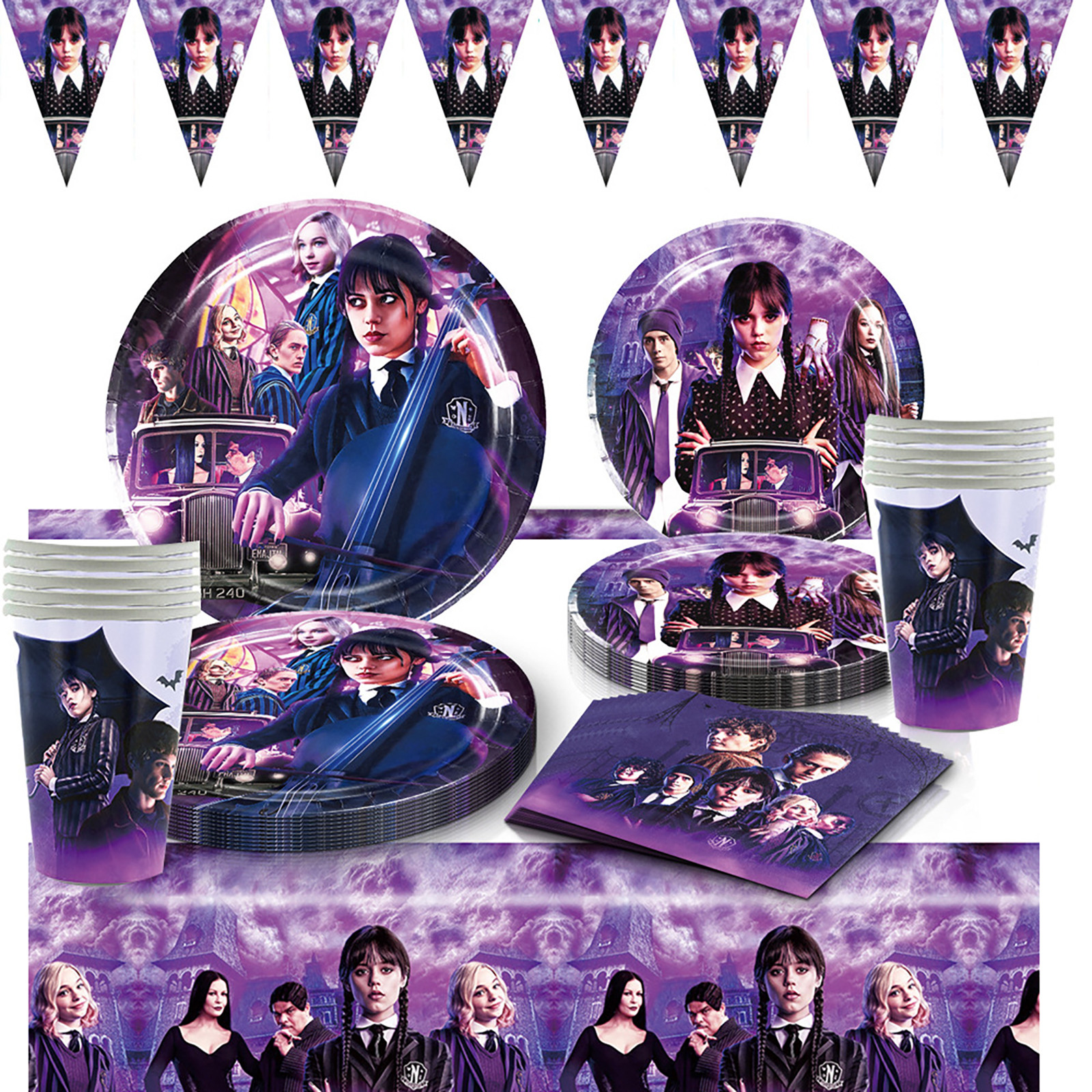 Wednesday Party Decorations Tableware Set 87Pcs Includes Plates ...