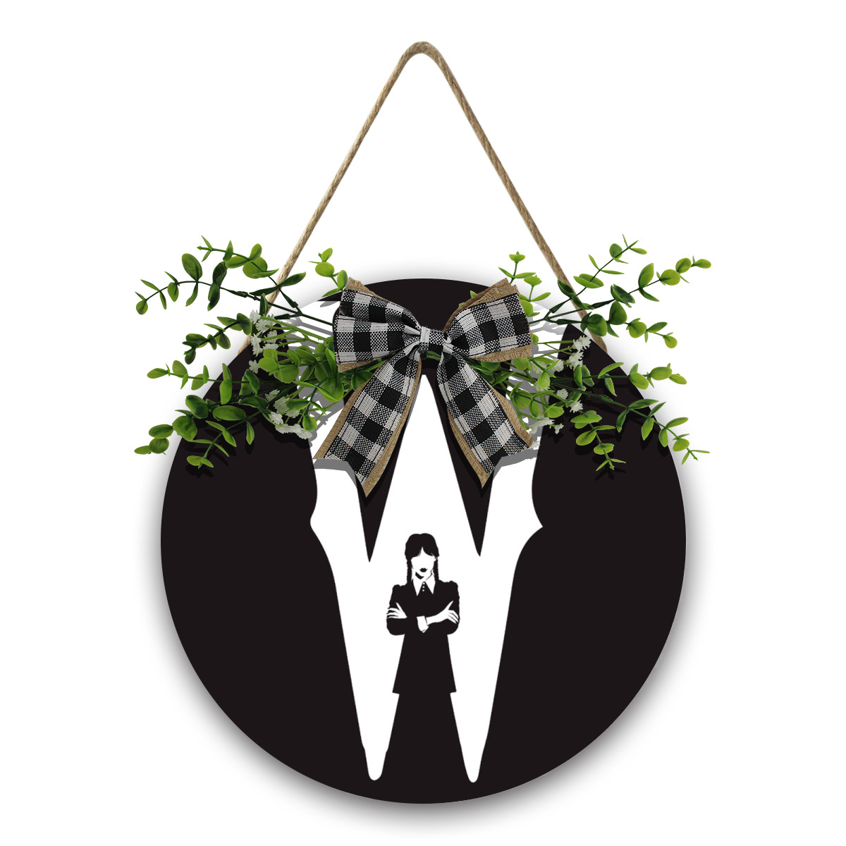 Wednesday Round wooden hanging board with decorative flowers and wooden ...