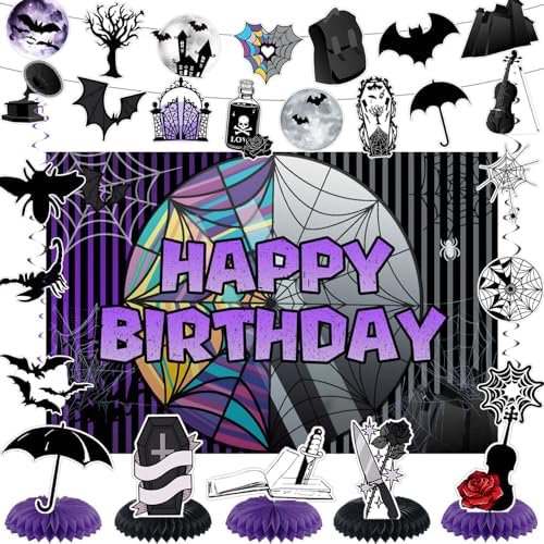 Wednesday Themed Birthday Party Decorations for Horror Movie Banner ...