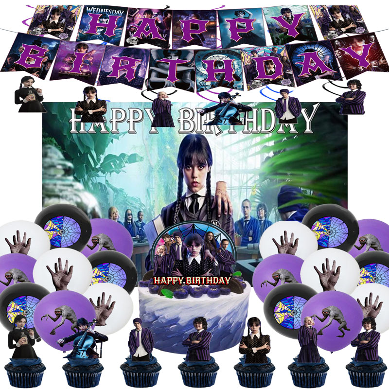Wednesday party supplies and decorations include birthday banners ...