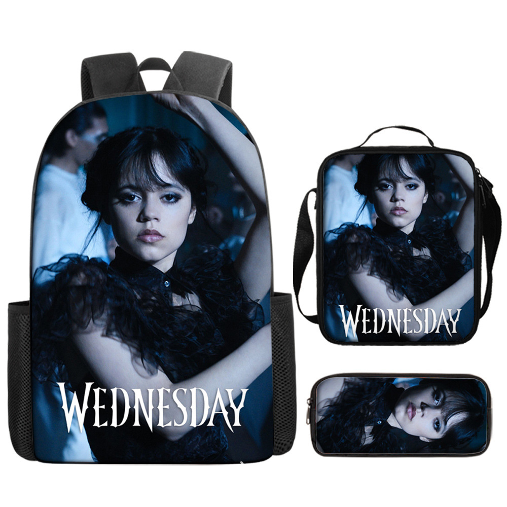 Wednesday printed backpack Three-piece portable backpack for primary ...