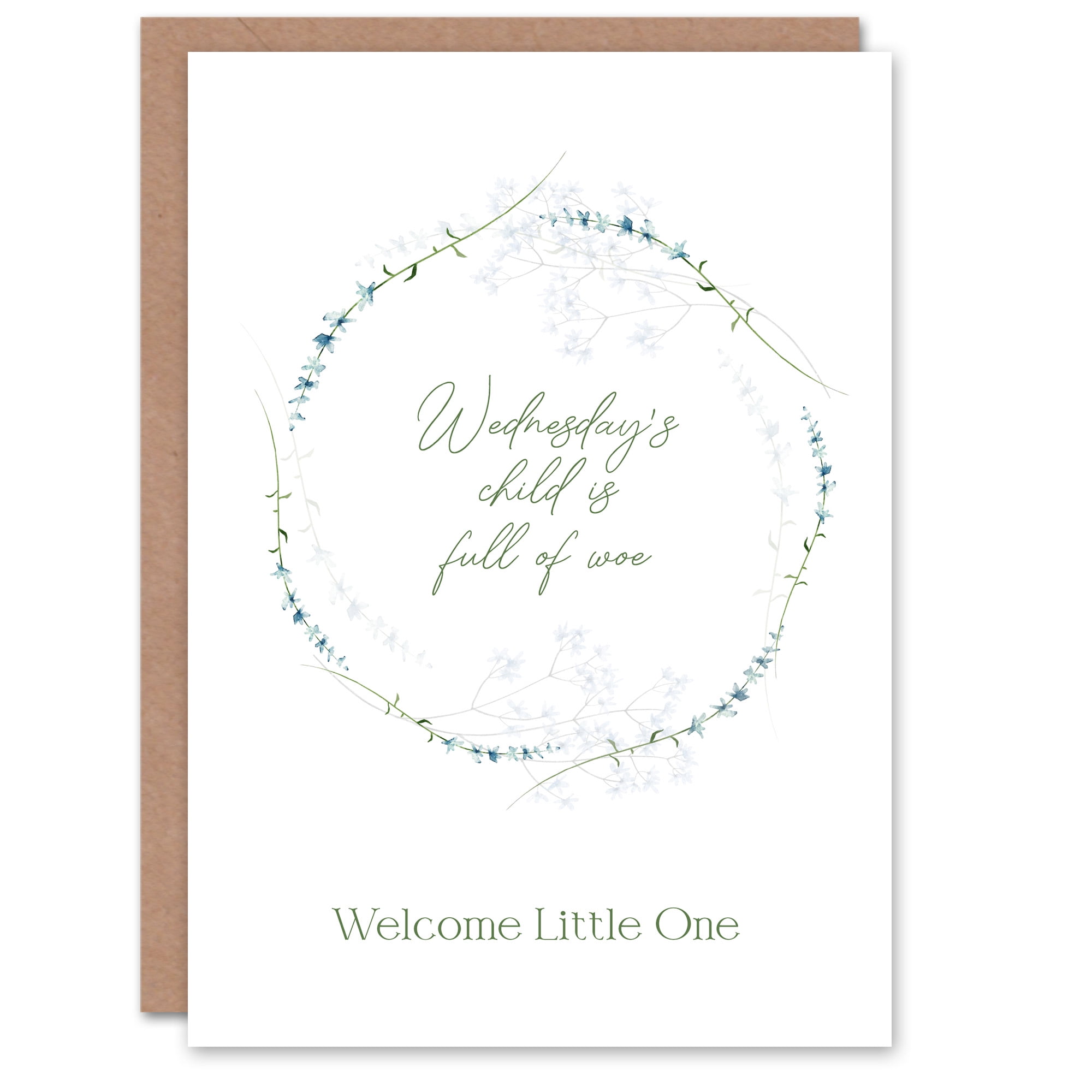 Wednesday's Child is Full of Woe Floral Wreath New Baby Card - Walmart.com