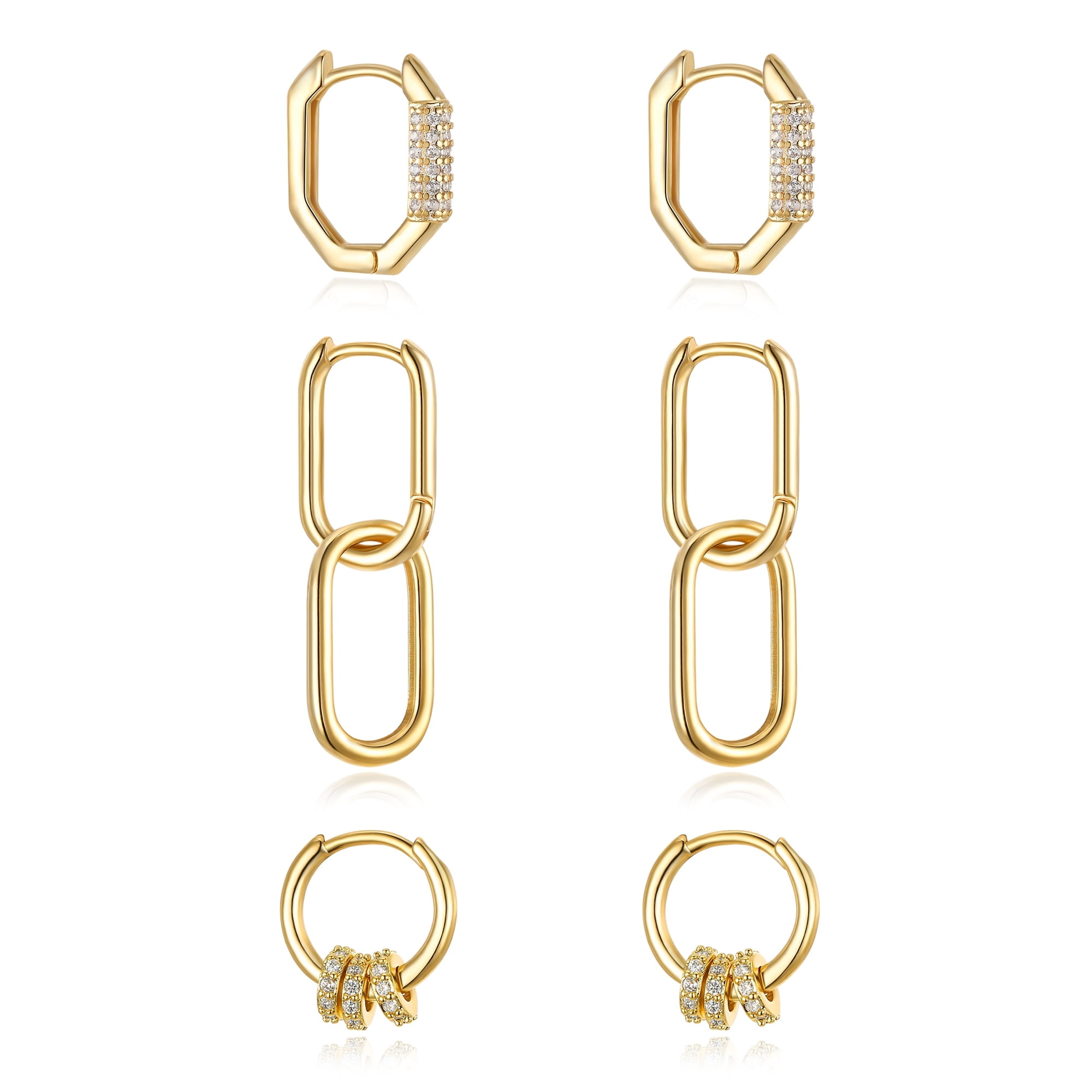 Wedure 3Pairs 14K Gold Plated Hoop Earrings Set, Huggie Hoop Earrings ...